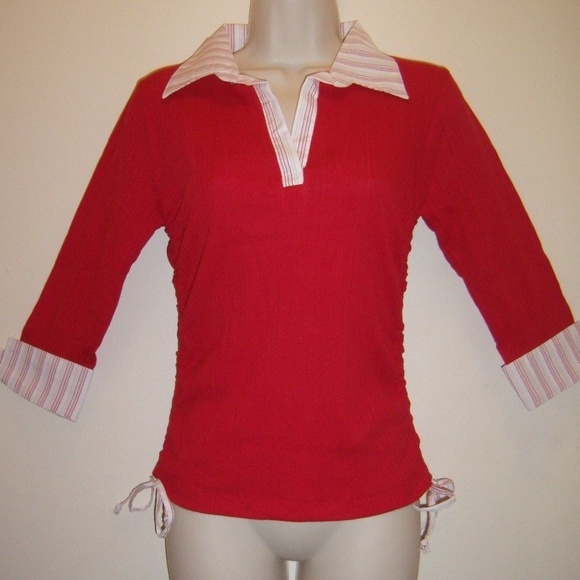Tops | Red White Striped Adjustable Drawstrings Sides Top | Poshmark